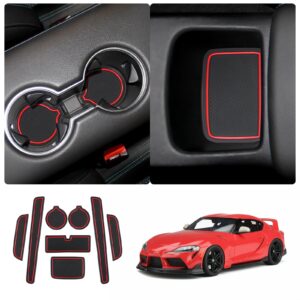 2020-2025 toyoat supra gr center console liners mats cup holder inserts mats non-slip center 2025 supra gr console shifter liner trim mats anti-dust door pocket liners accessories 8 pcs(red)