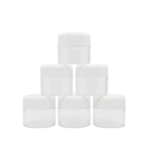 flents travel cosmetic jars for personal items, clear base for labeling, tsa approved, durable and refillable, 6 pack, 1.25 oz, white