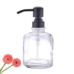 ekrte clear glass soap dispenser, hand soap dispenser with 304 stainless steel soap dispenser pump, matte black liquid lotion soap dispenser soap dispenser for kitchen sink and bathroom