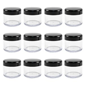 12 pcs 15ml/0.5oz​ small travel containers, cosmetic sample containers with lids bpa free, black plastic sample container, refillable empty sample jars, round pot jars for lotion, cream