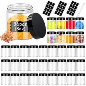 hajoyful plastic jars with lids 8oz 36pcs,small cosmetic slime containers clear travel round jars empty refillable sample containers leak proof pot with black lids for lotion, cream, cosmetics