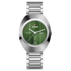 rado diastar original, green dial with date display and swiss automatic movement