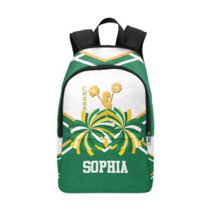 cuxweot personalized cheer cheerleader gold green backpack with name custom travel bag for women men