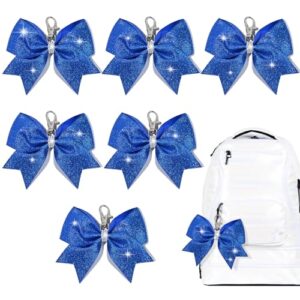 aileam 6 pcs cheer bow key chain glitter blue hair bow with rhinestones & sequin for girls sports cheerleader accessories