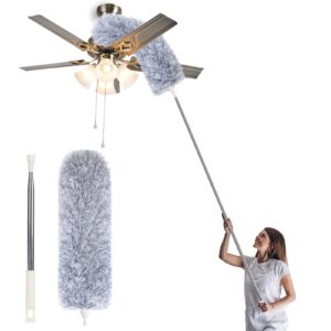 zz lazycottage microfiber duster with extension pole,washable bendable head ceiling fan duster,15-100 inch wet or dry dust collect telescoping dusters for cleaning ceiling fan,high ceiling,furniture