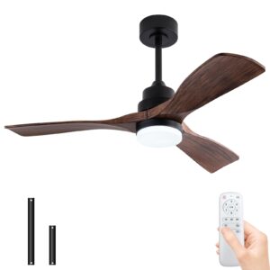 omyu 42 inch ceiling fan with lights, abs blades 3 color temperatures and quiet reversible dc motor, modern brown 42 inch ceiling fans for bedroom living room study office