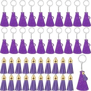 cunno 40 pcs acrylic cheer megaphone keychains with tassel cheerleading team gift grad(glittery purple, purple)