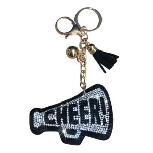 popfizzy bling cheer keychain for girls and women, rhinestone cheer bag charm, cheerleader gifts, cheerleading megaphone backpack key chain