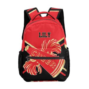 bigbigift custom cheer red black cheerleaders waterproof backpack bookbag with name for birthday holiday gift, 12.2(l)x5.9(w)x16.5(h)inch