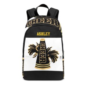 urcustom personalized name cheerleader megaphone cheer black backpack unisex bookbag for boy girl travel daypack bag purse 17.7 in