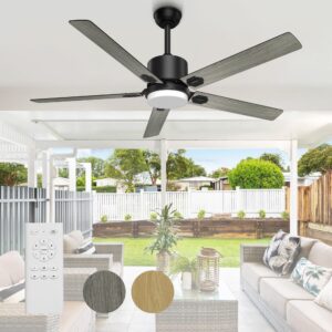 beclog ceiling fan with lights, 60" ceiling fans with lights & remote indoor outdoor dc motor 5 reversible blades 3 colors dimmable 6 speeds for living room, bedroom, kitchen, patios, farmhouse