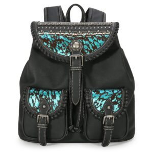 montana west hair on cowhide collection backpack western style dual front flap pockets tr136-9110bk