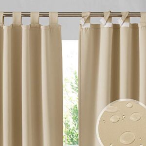 ryb home porch curtains outdoor waterproof - 2 panels detachable top water resist uv block privacy thermal draperies for patio pergola pavilion spa, w 100 x l 84, beige