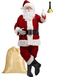 adomi santa claus costume for men adults santa suit 11pcs mens red deluxe christmas clause outfit cosplay vacation suits set m