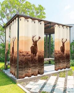 waterproof outdoor curtains for patio, deer in the grassland under the sunrise weatherproof privacy outdoor drapes, grommet top outside curtains for gazebo porch pergola cabana, 52x108 inch