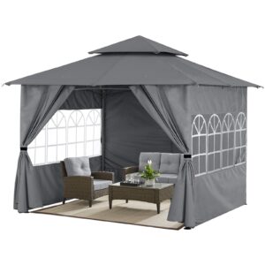 abccanopy 8x8 outdoor gazebo - patio screened gazebo with curtains and windows for deck, lawn and backyard (gray)