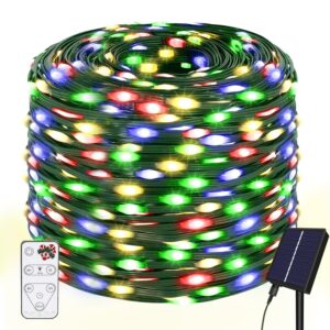 solar christmas lights outdoor waterproof,600 led 200ft solar string lights multicolor,8 modes solar twinkle lights for garden yard tree party fence holiday wedding decoration