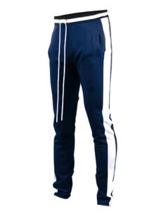 screenshotbrand-s41700 mens hip hop premium slim fit track pants - athletic jogger bottom with side taping-navy-medium