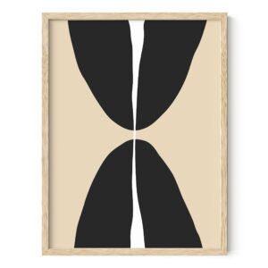 haus and hues black abstract art and modern poster - black abstract wall art, geometric art, abstract modern decor, mid century modern wall decor (beige frame, 12x16)