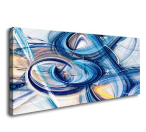 jiuqinghua canvas prints abstract blue wall art print paintings 1 panel abstract fractal background stretched canvas wooden framed for living room bedroom and office home decor artwork 30x60inch