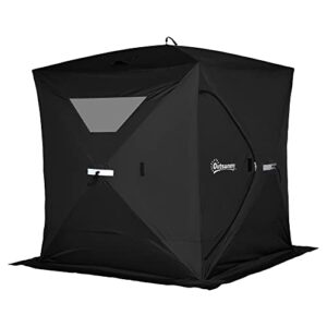 outsunny 2-4 people ice fishing shelter, pop-up portable ice fishing tent with carry bag, two doors, windows and vents, ice shanty for winter fishing, black