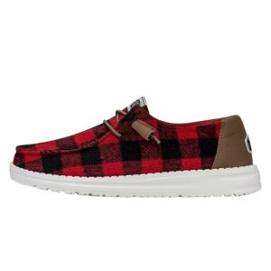 hey dude wendy buffalo plaid red/black size 5 | women’s shoes | women’s slip-on loafers | comfortable & light-weight