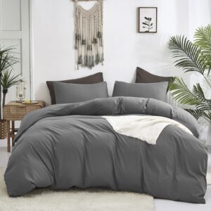 luxlovery grey comforter set queen men dark grey comforter bedding sets full 3pcs solid breathable soft charcoal gray quilts set modern queen comforter for queen bed