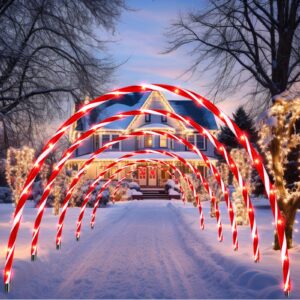 vihose 10ft christmas candy light arch led christmas outdoor arches decor with flasher modes xmas candy cane pathway markers lights for holiday wedding yard lawn decor(3,red white)