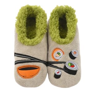 snoozies pairable slipper socks - funny house slippers for women, non-slip fuzzy slipper socks - sushi -x- large