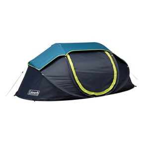 coleman pop-up camping tent with dark room technology, 2/4 person tent sets up in 10 seconds & blocks 90% of sunlight, includes pre-assembled poles, adjustable rainfly, & taped floor seams