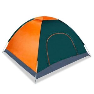 4 persons camping waterproof orange tent pop up tent instant setup tent w/2 mosquito net doors carrying bag folding 4 seasons for hiking climbing adventure f