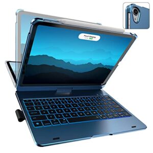 yekbee case with keyboard for ipad air 5th generation - 10.9" 2022-360° rotatable - 10 colors backlit - slim & thin - smart protective cover with pencil holder for ipad air 5th 4th gen - yale blue