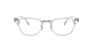 ray-ban rx5154 clubmaster square prescription eyeglass frames, white transparent/demo lens, 49 mm