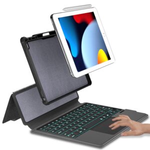 eoso trackpad ipad keyboard case for apple ipad 10.2" 2021 9th&8th&7th gen, air 3,pro 10.5-7 color backlight,touchpad detachable slim cover with pencil holder (10.2"/10.5",black)