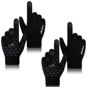 achiou winter gloves for men women, 2 pairs touch screen texting warm running gloves thermal soft knit lining, elastic cuff