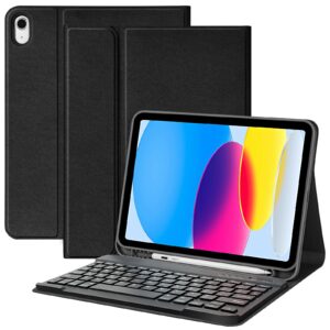 coo keyboard case compatible with ipad 10th generation (2022), wireless detachable keyboard with premium protective cover with pencil holder for apple ipad 2022 10.9 inch black