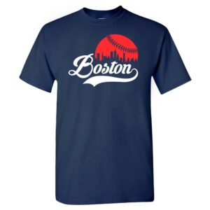 xtreme apparrel boston city baseball skyline men's fan t-shirt (navy t-shirt, xl)