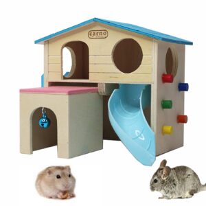 kathson hamster house pets small animal hideout with funny climbing ladder slide wooden hut play toys chews for small animals like dwarf hamster and mouse(blue)