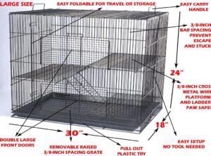 30" large 3-levels easy foldable chew-proof tight bar spacing ferret chinchilla sugar glider rats mice mouse rodent hamster gerbil hedgehog small animal critter metal travel carrier cage