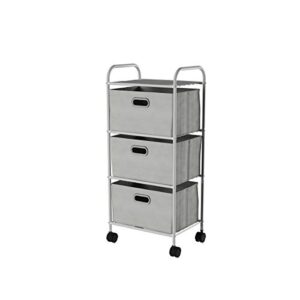 rolling 3 drawer cart - fabric bin storage cart with wheels and metal frame closet drawers for clothes, home, or office by lavish home (gray)