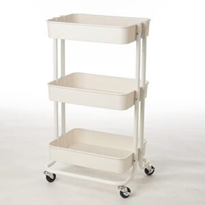 urban lifestyle plastic 3 tier rolling storage cart, white