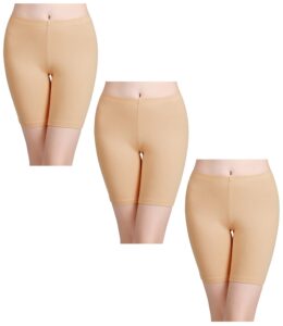 wirarpa women's cotton boy shorts underwear long leggings under shorts anti chafe bloomers skin color 3 pack large beige