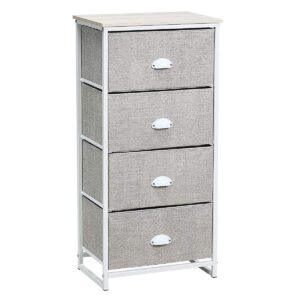 giantex dresser storage tower nightstand w/fabric drawers, sturdy steel frame and wood top organizer unit for bedroom, living room, entryway,closets end table storage unit (37’’(h), white)