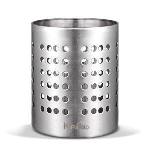 ksendalo kitchen stainless steel utensil holder, 18/10(304) heavy thick utility sturdy silverware drying holder for kitchen home and office, 7.3 oz, diameter 4.33"(m)