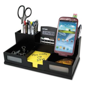 victor 95255 midnight black desk organizer with smartphone holder, 10 1/2 x 5 1/2 x 4, wood