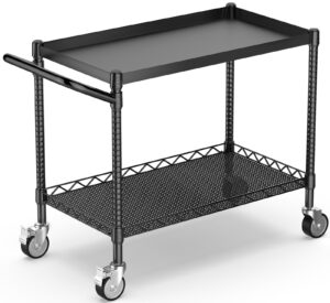 leteuke 2 tier utility cart with wheels, nsf certified 900lbs capacity heavy duty rolling utility carts with handle bar, commercial grade metal serving storage cart for warehouse kitchen, gold