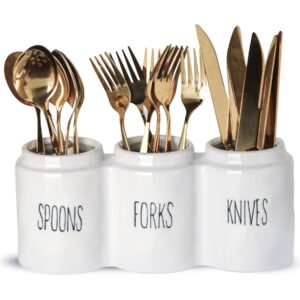 howise silverware holder, ceramic spoon and fork holder, silverware holder for countertop, utensil holder cutlery organizer for knife