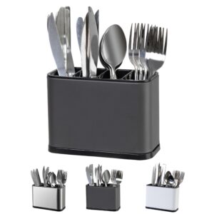 libodour silverware organizer,kitchen utensil holder for counter,stainless steel caddy,4 compartments organizer, capacity flatware spoon fork tool cutlery holder(grey)