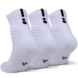 jhm mens thick protective sport cushion elite basketball compression athletic socks, 3 pairs white, 6-13