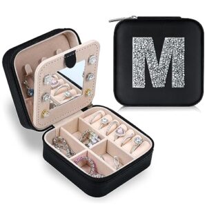 parima travel jewelry case for women girls, m initial travel jewelry case | small jewelry travel case | personalized travel mini jewelry case | gifts for women friends mom grandma - letter m, black